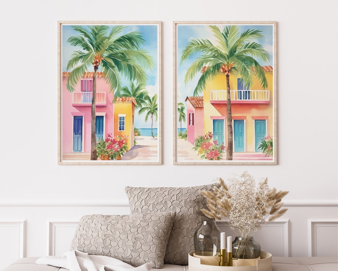 Curacao Watercolor Print | Set of 2 | Caribbean Travel Gift | Colorful ...
