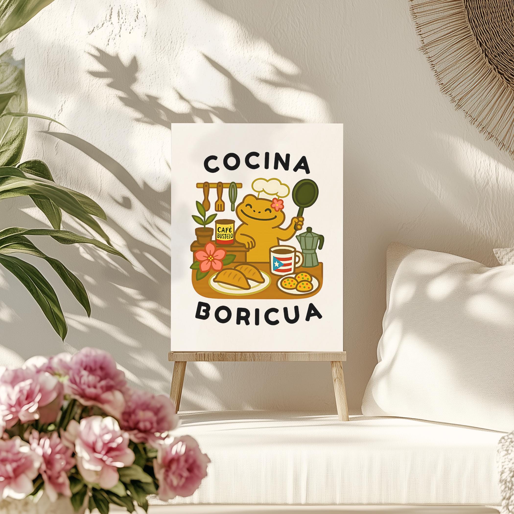 Cocina Boricua Print, Puerto Rican Kitchen Art, Coqui Chef Poster ...