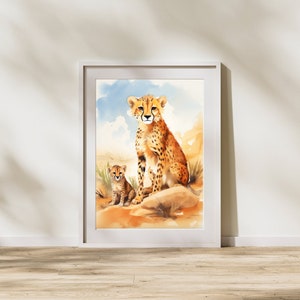 Saharan Cheetah Watercolor Print, African Wildlife Wall Art, Sahara ...