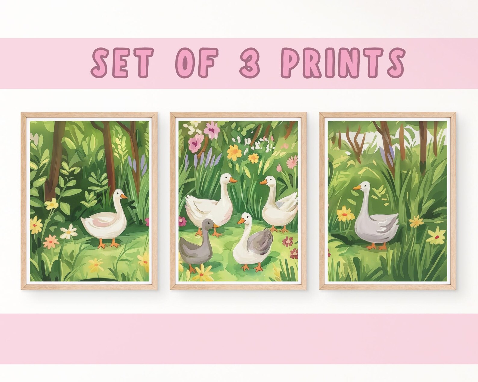 Ducks in Spring Watercolor Print Set of 3, Farmhouse Animal Nursery ...