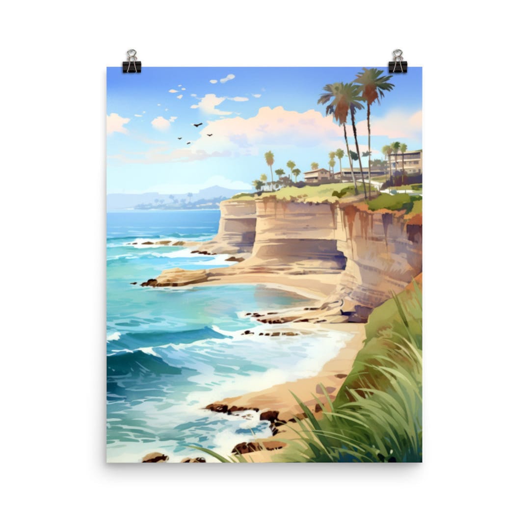 La Jolla Cove Watercolor Print, California Coastal Wall Art, San Diego ...