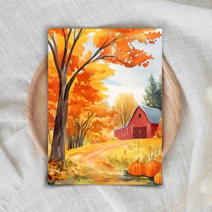 Fall Pumpkin Farm Watercolor Print, Rustic Autumn Barn Art, Countryside ...