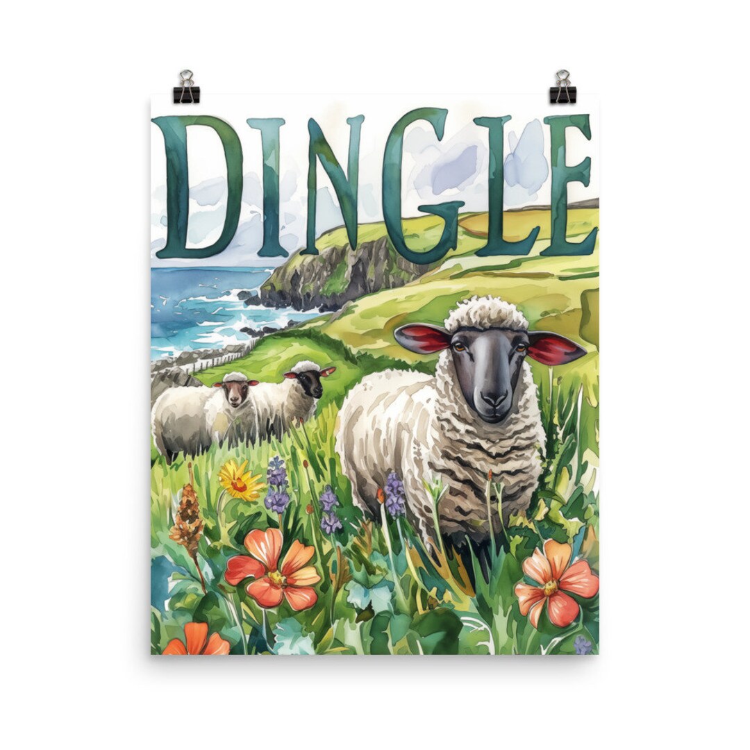 Dingle Peninsula Watercolor Print, Ireland Coastal Sheep Wall Art ...