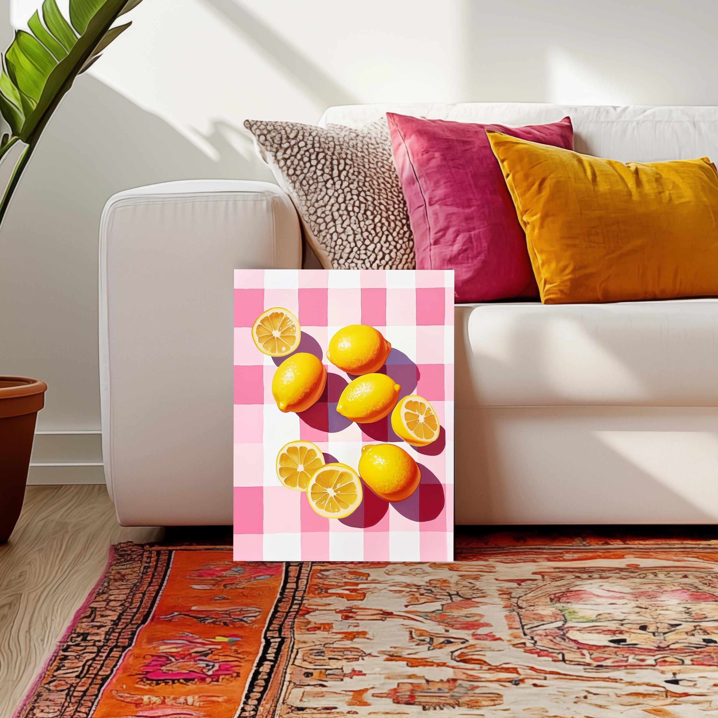 Retro Pink Lemons Print, Citrus Kitchen Wall Art, Fruit Poster ...