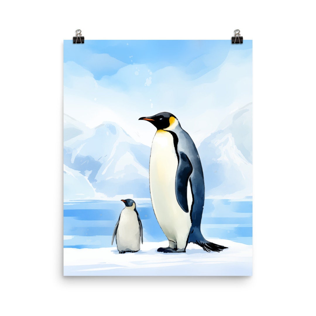 Antarctica Watercolor Print Penguin Wall Art Antarctic Glacial Emperor ...