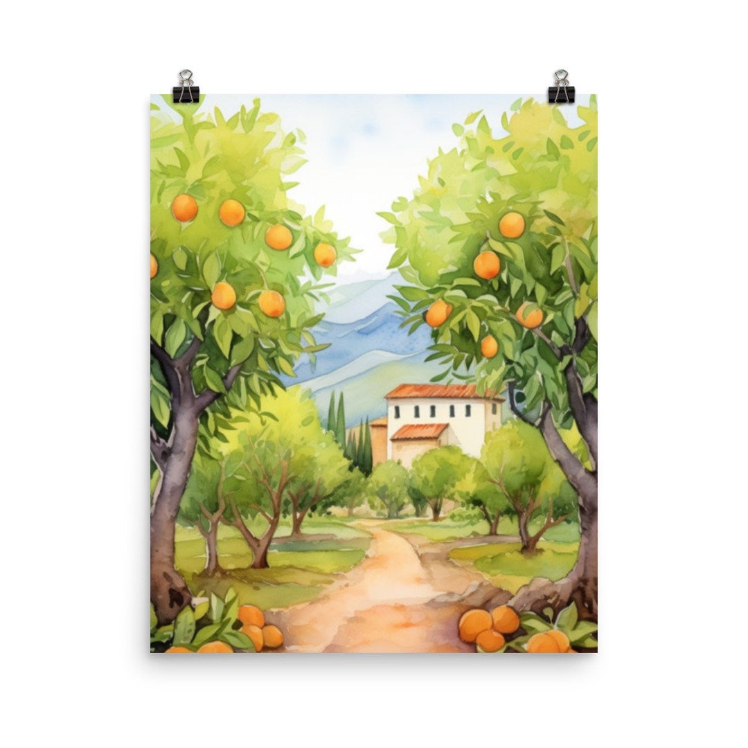 Sicily Orange Farm Watercolor Print | Sicily Gift | Sicilian Decor ...