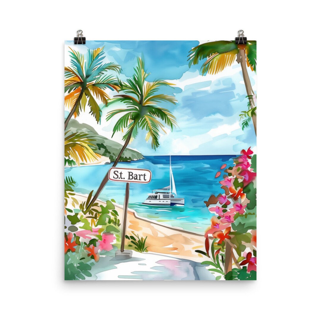St. Bart Watercolor Print | Saint Barthelemy Gift | Caribbean Home ...