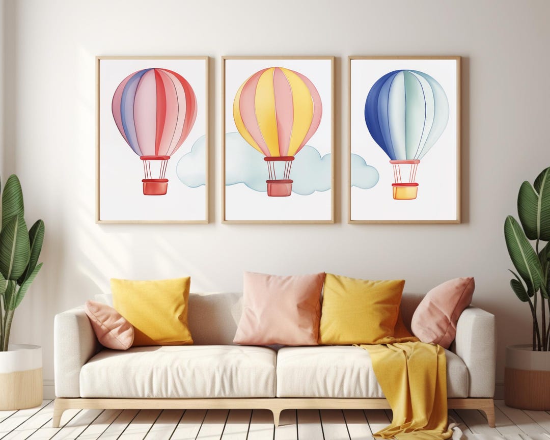 Hot Air Balloon Watercolor Print Set, Nursery Decor - Etsy