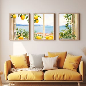 Italy Lemon Tree Watercolor Print | Set of 3 | Italian Riviera Wall Art ...
