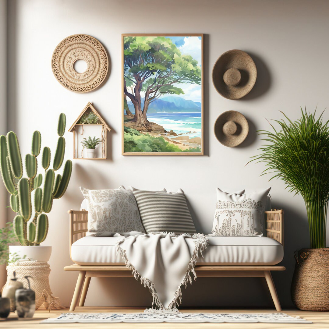 Lahaina Banyan Tree Watercolor Print, Maui Hawaii Wall Art, Tropical ...