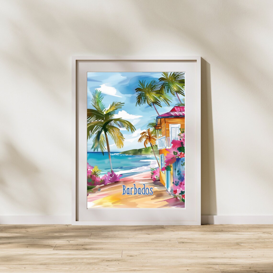 Barbados Watercolor Print, Caribbean Island Coastal Art, Tropical Beach ...