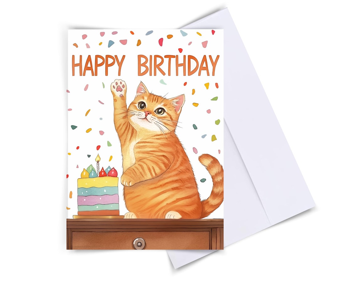 Pack of Orange Tabby Happy Birthday Cards 5x7 Cute Cat Birthday Cards ...