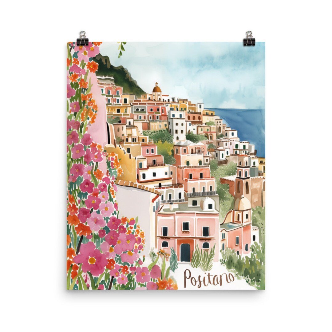 Positano Watercolor Print | Italy Travel Gift | Italian Wall Art ...
