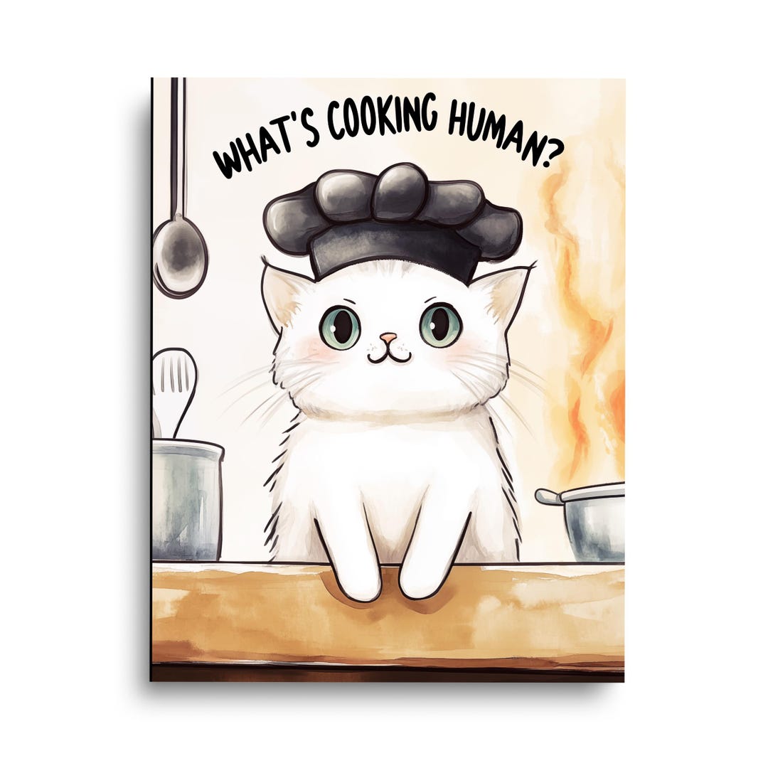 What's Cooking Human Watercolor Print | Funny Cat Wall Art | Quirky ...