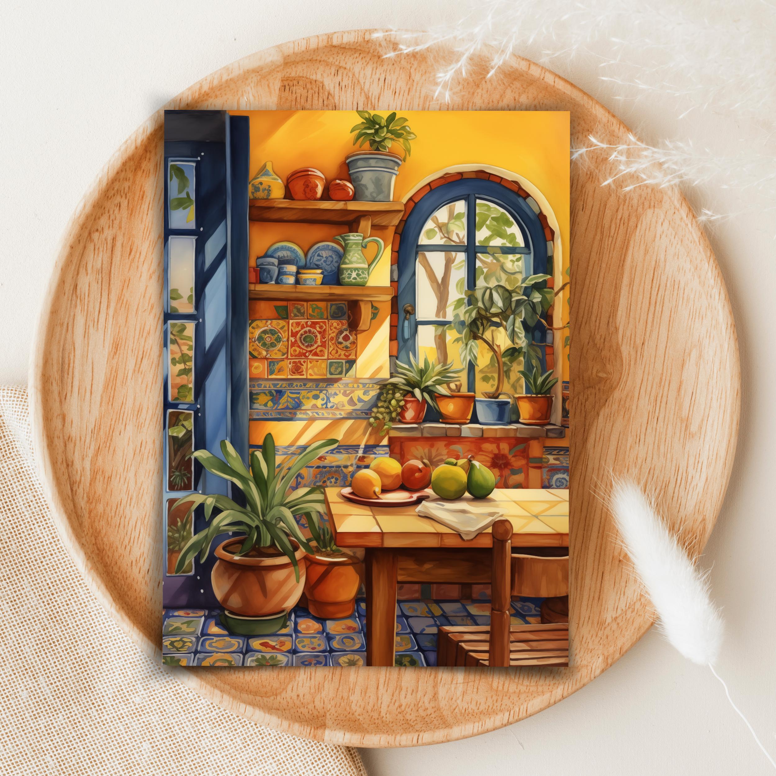 Mexican Kitchen Watercolor Print, Traditional Latin Home Decor, Mosaic ...