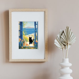 Black Cat Watercolor Print Greece Travel Gift Greek Island Inspired ...