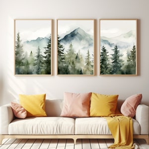 Woodlands Watercolor Print | Set of 3 | Nature Wall Art | Mountain ...