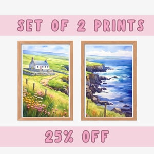 Dingle Peninsula Watercolor Print, Set of 2, Ireland Coastline Wall Art ...