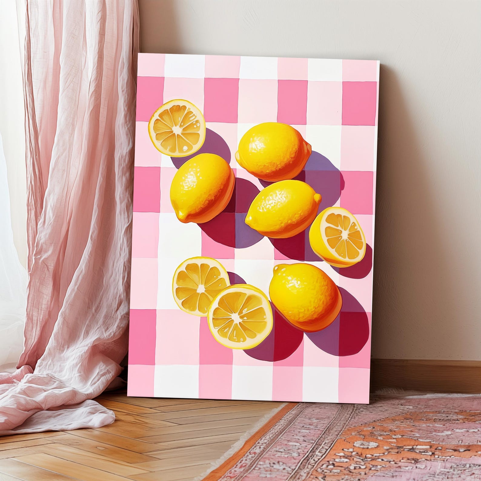 Retro Pink Lemons Print, Citrus Kitchen Wall Art, Fruit Poster ...