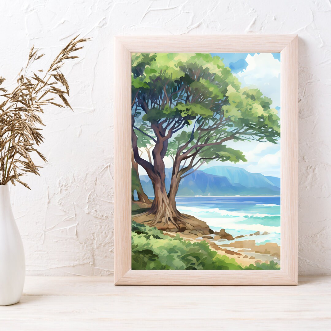 Lahaina Banyan Tree Watercolor Print, Maui Hawaii Wall Art, Tropical ...