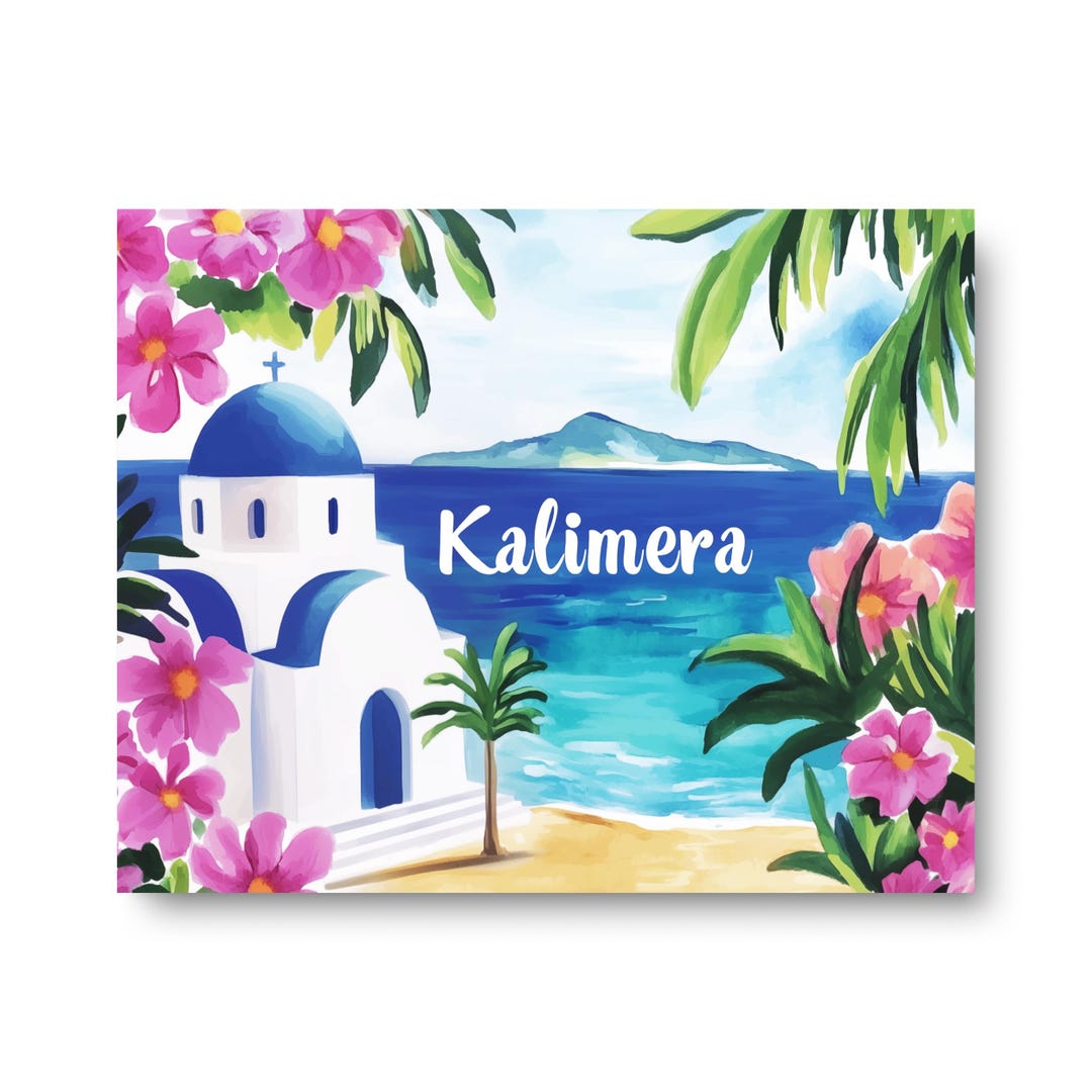 Kalimera Greece Watercolor Print, Seaside Wall Art, Greek Island Poster ...
