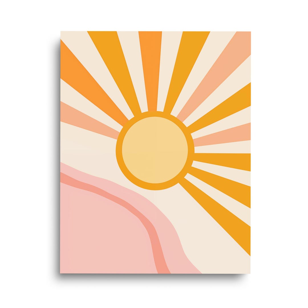 Retro Sunrise Line Art Print, 70s Boho Wall Decor, Minimalist Sun ...