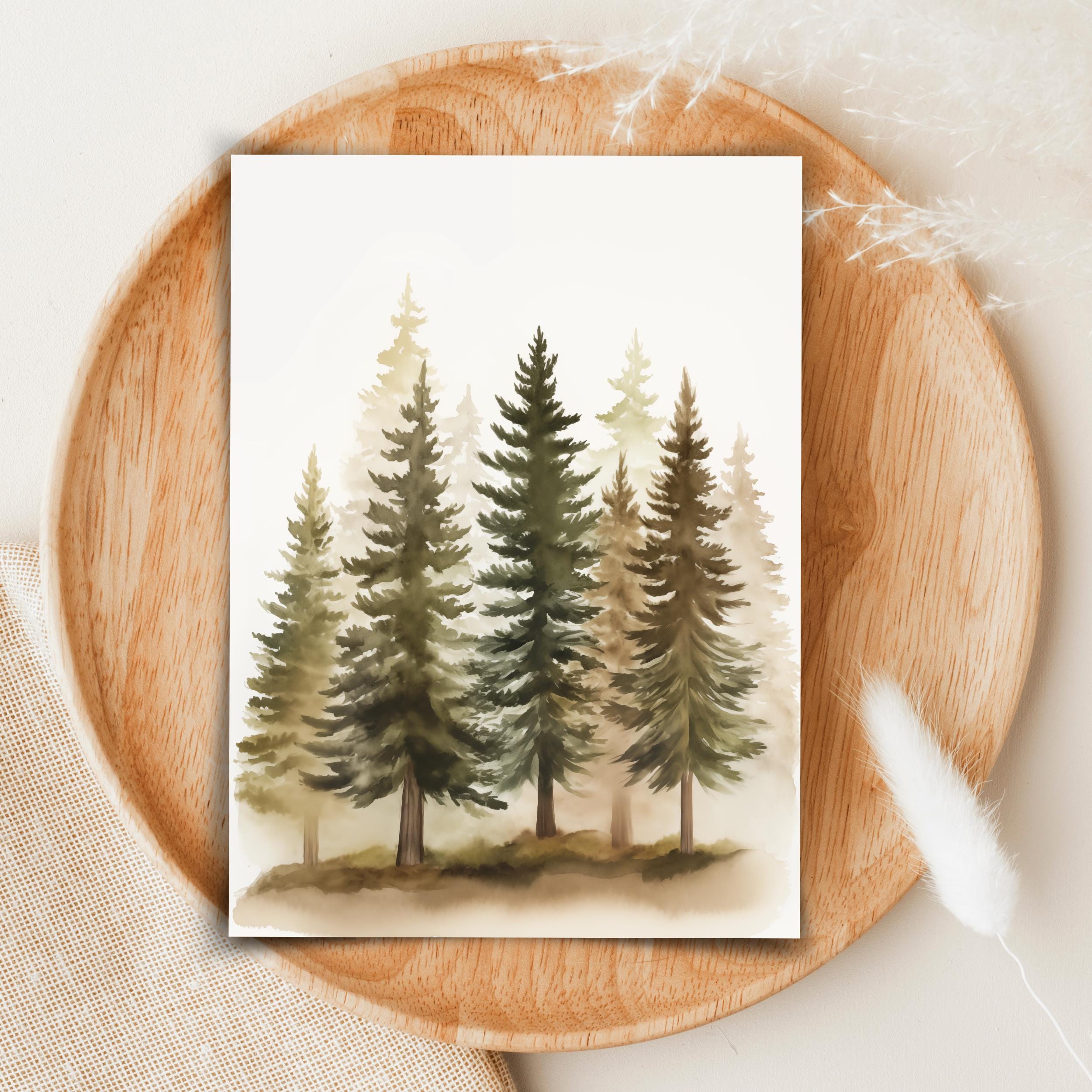 Pine Tree Watercolor Print, Muted Scandinavian Forest Art, Nature Wall ...