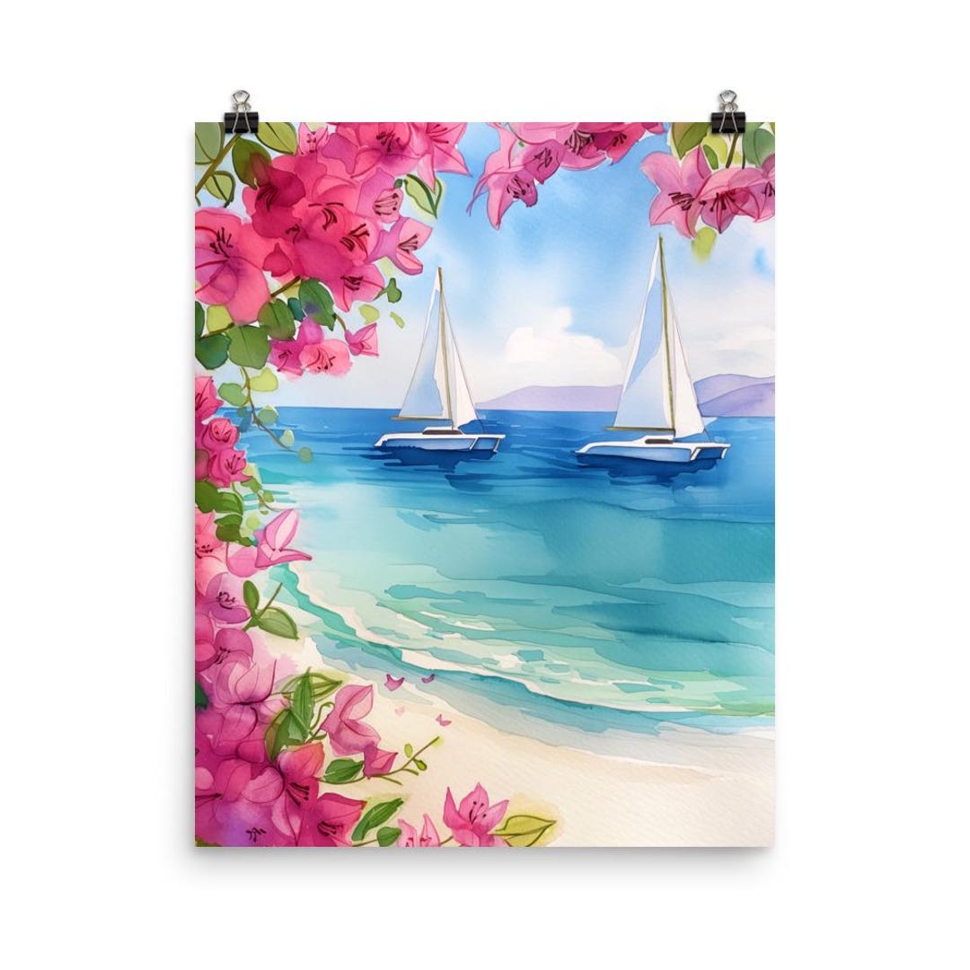 Andalusia Summer Sailboats Watercolor Print | Spain Travel Gift ...