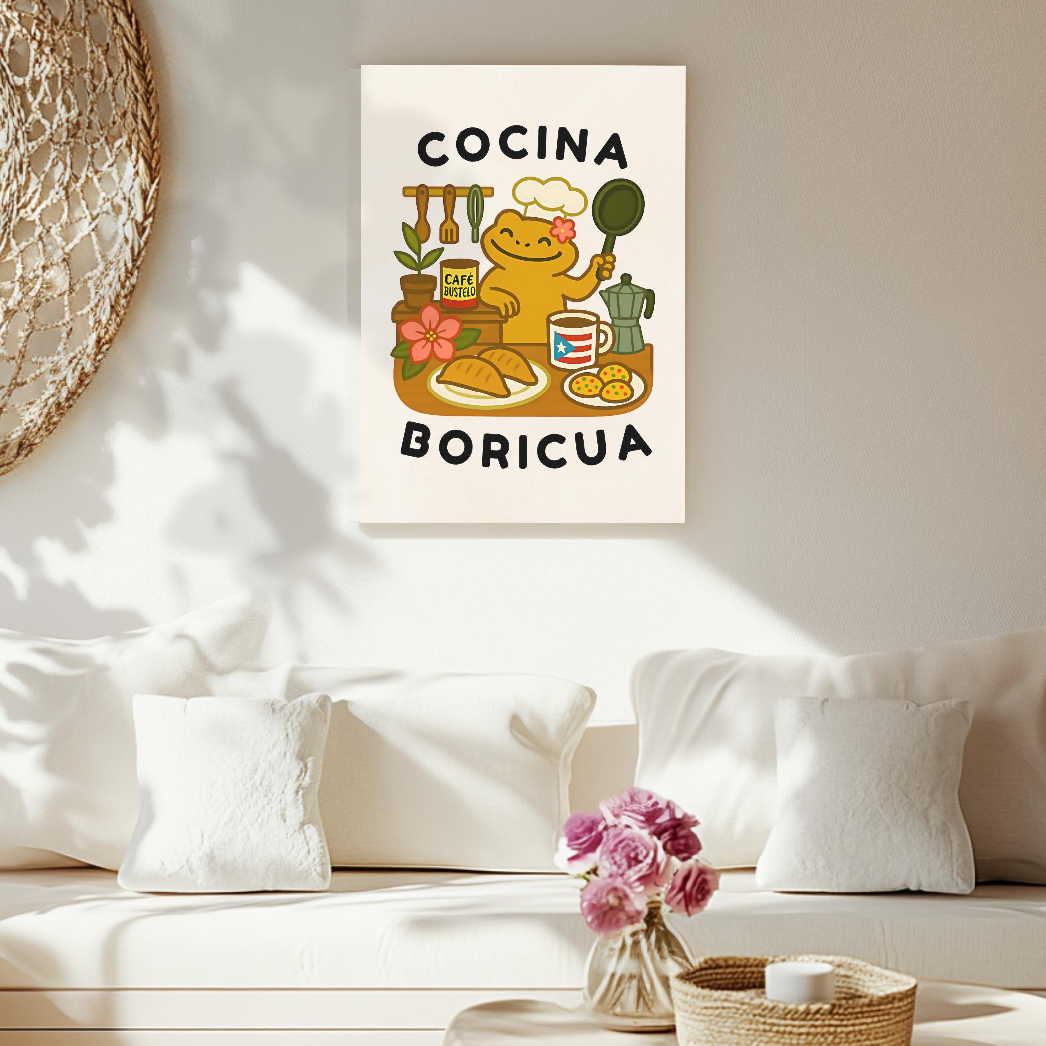 Cocina Boricua Print, Puerto Rican Kitchen Art, Coqui Chef Poster ...