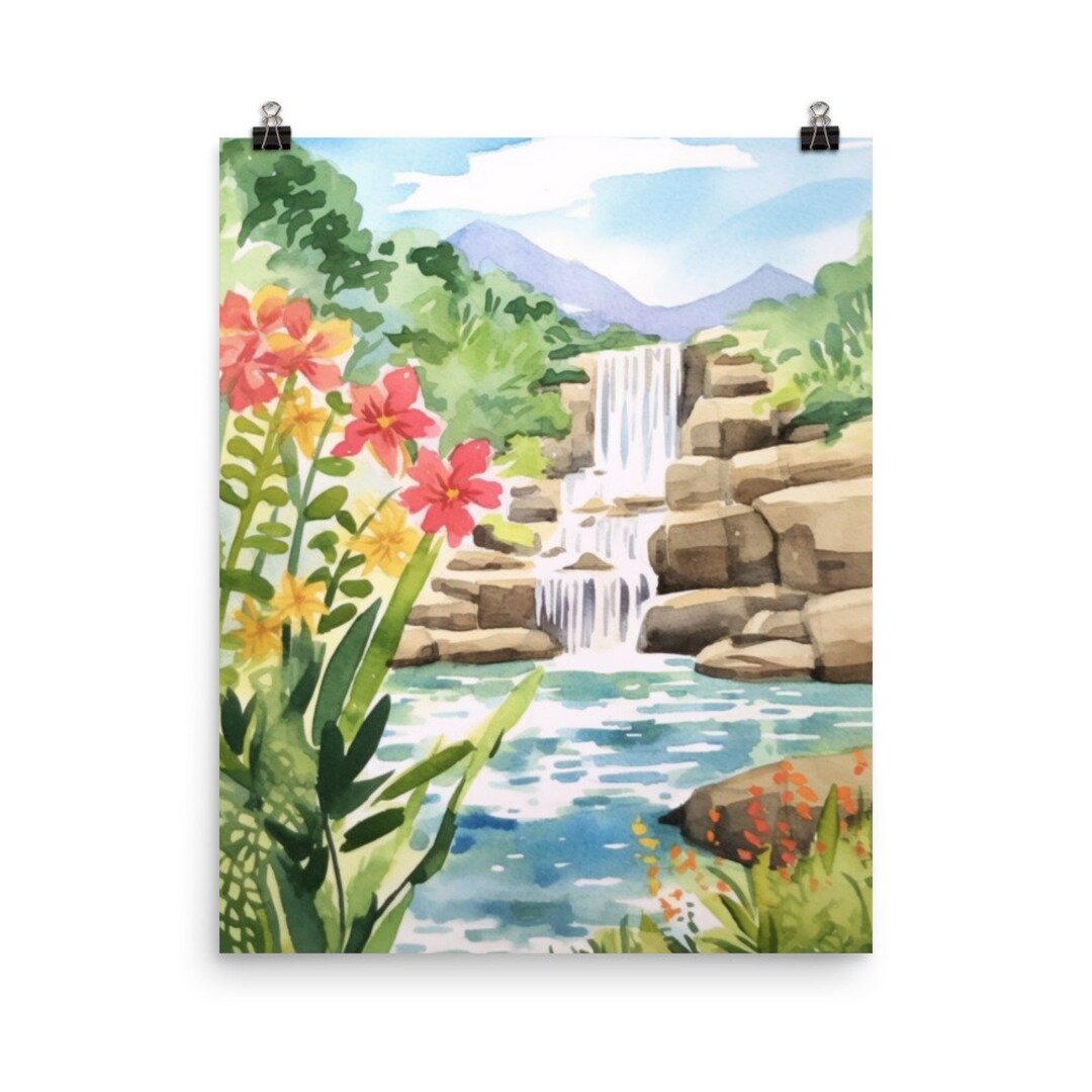 Waimea Falls Watercolor | Hawaii Travel Gift | Waterfalls Painting ...