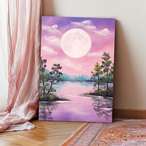 Full Moon Pink Sky Watercolor Print | Moon Wall Art | Pink Sky Art ...
