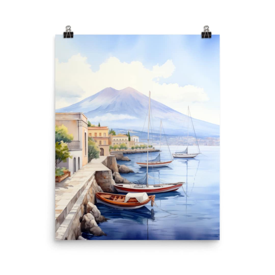 Naples Harbor Watercolor Print, Coastal Italy Wall Art, Neapolitan ...
