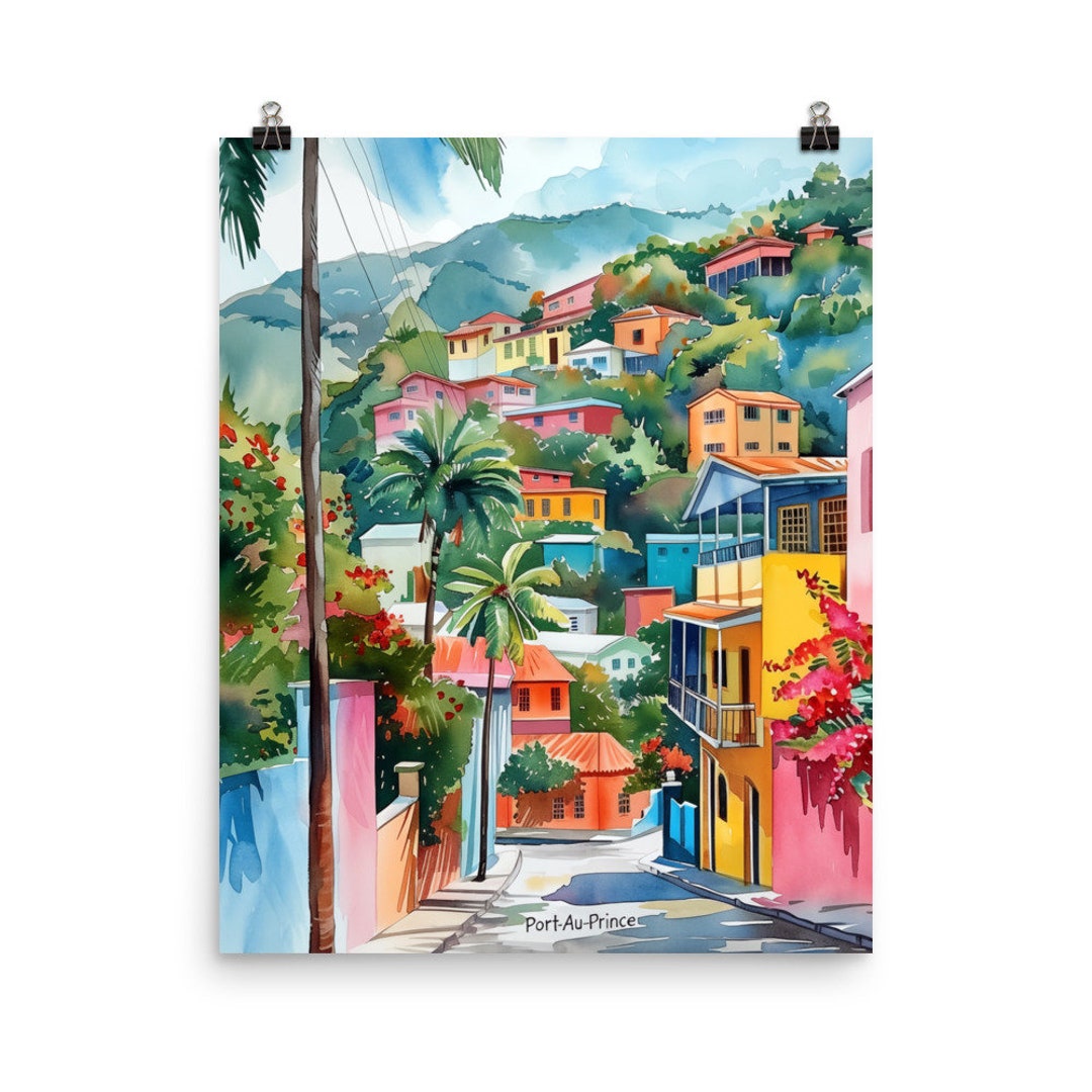 Port-au-prince Watercolor Print: Colorful Haitian Cityscape Art - Etsy