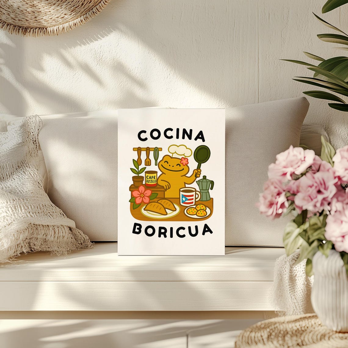 Cocina Boricua Print, Puerto Rican Kitchen Art, Coqui Chef Poster ...