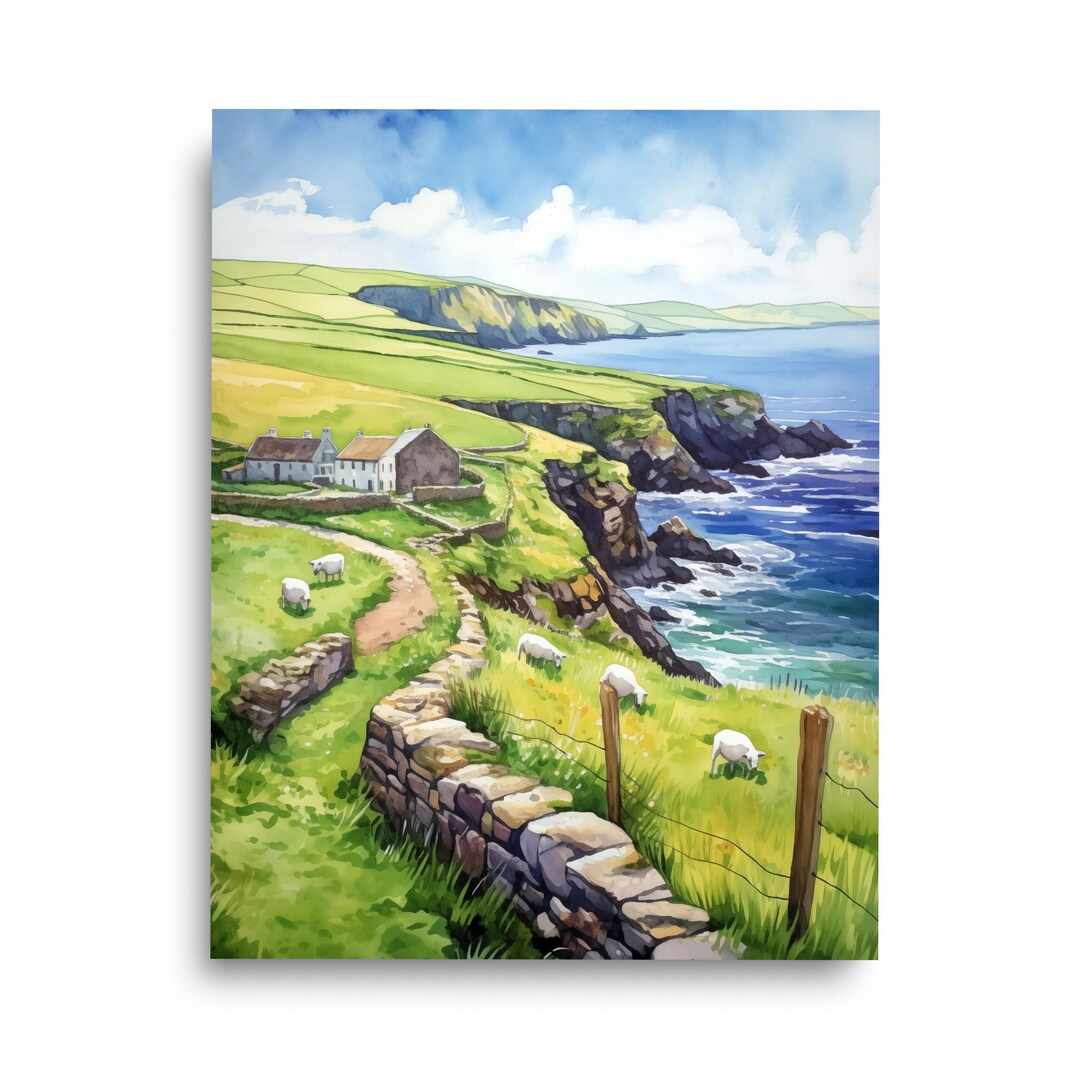 Dingle Peninsula Watercolor Print, Ireland Coastal Wall Art, Irish ...