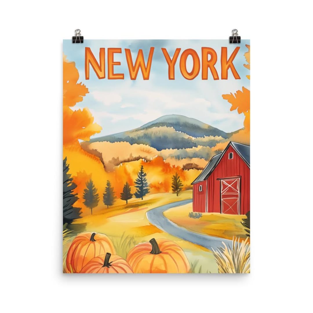 New York Autumn Watercolor Print | Fall Season Wall Art | Upstate New ...