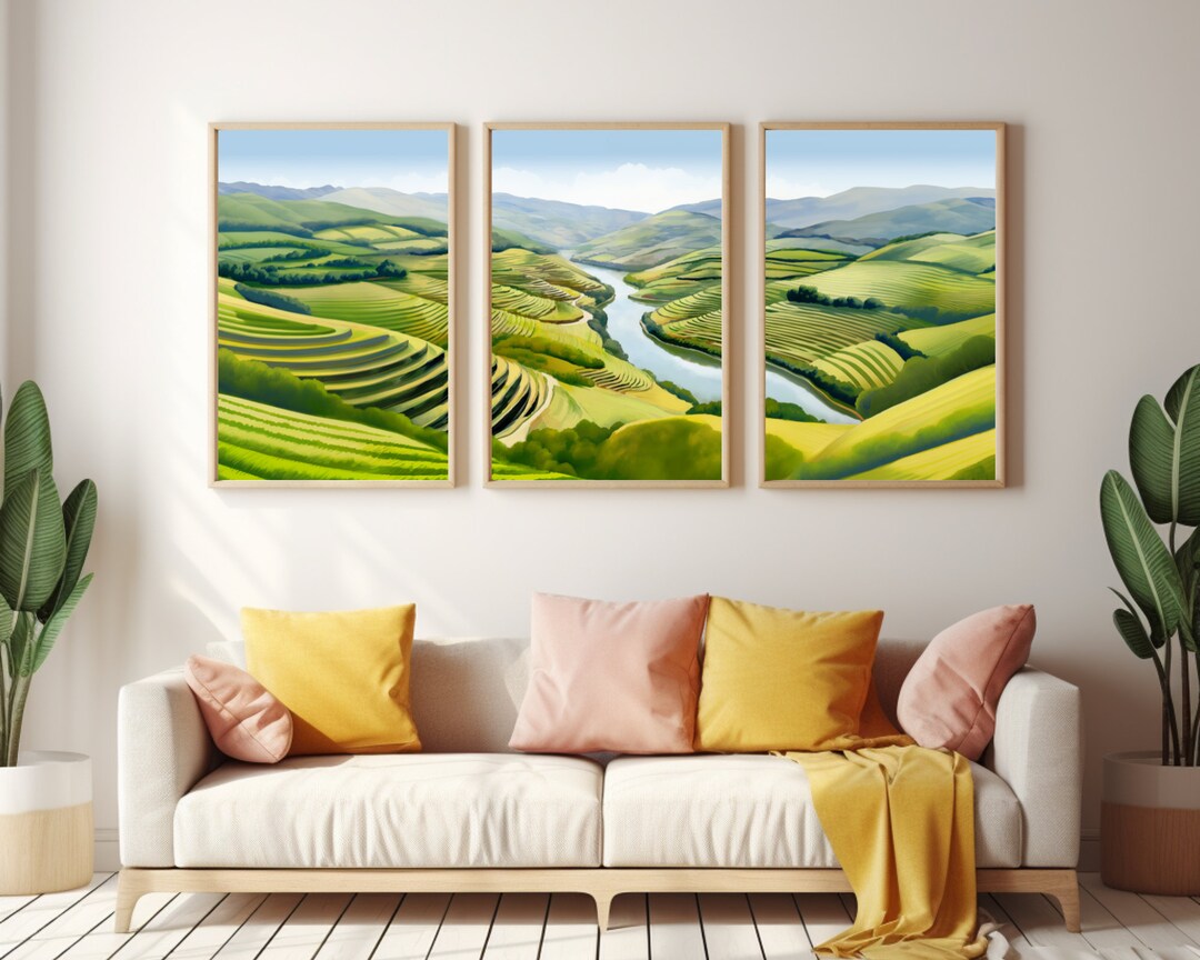 Douro Valley Watercolor Print Set of 3, Portugal Mountain Landscape ...