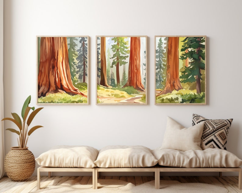 Sequoia National Park Watercolor Print Set of 3, California Redwood ...