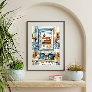 Portuguese Kitchen Watercolor Print Portugal Travel Print Lisbon Wall ...