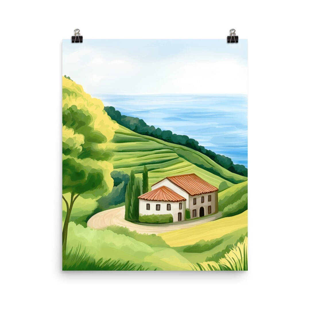 Basque Country Watercolor Print, Spain Coastal Landscape Wall Art, San ...
