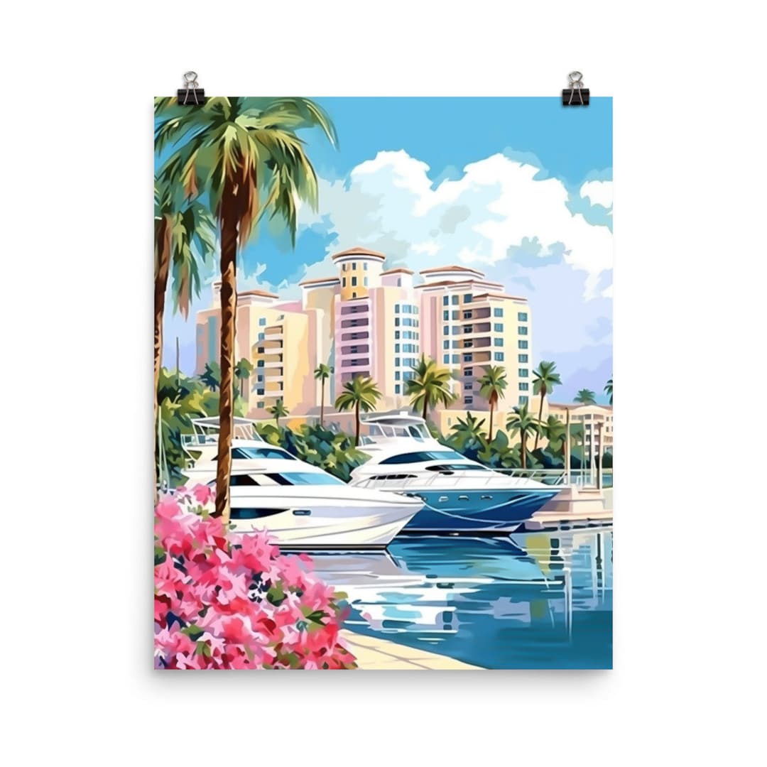 Fort Lauderdale Watercolor Print | Florida Travel Gift | Floridian Wall ...