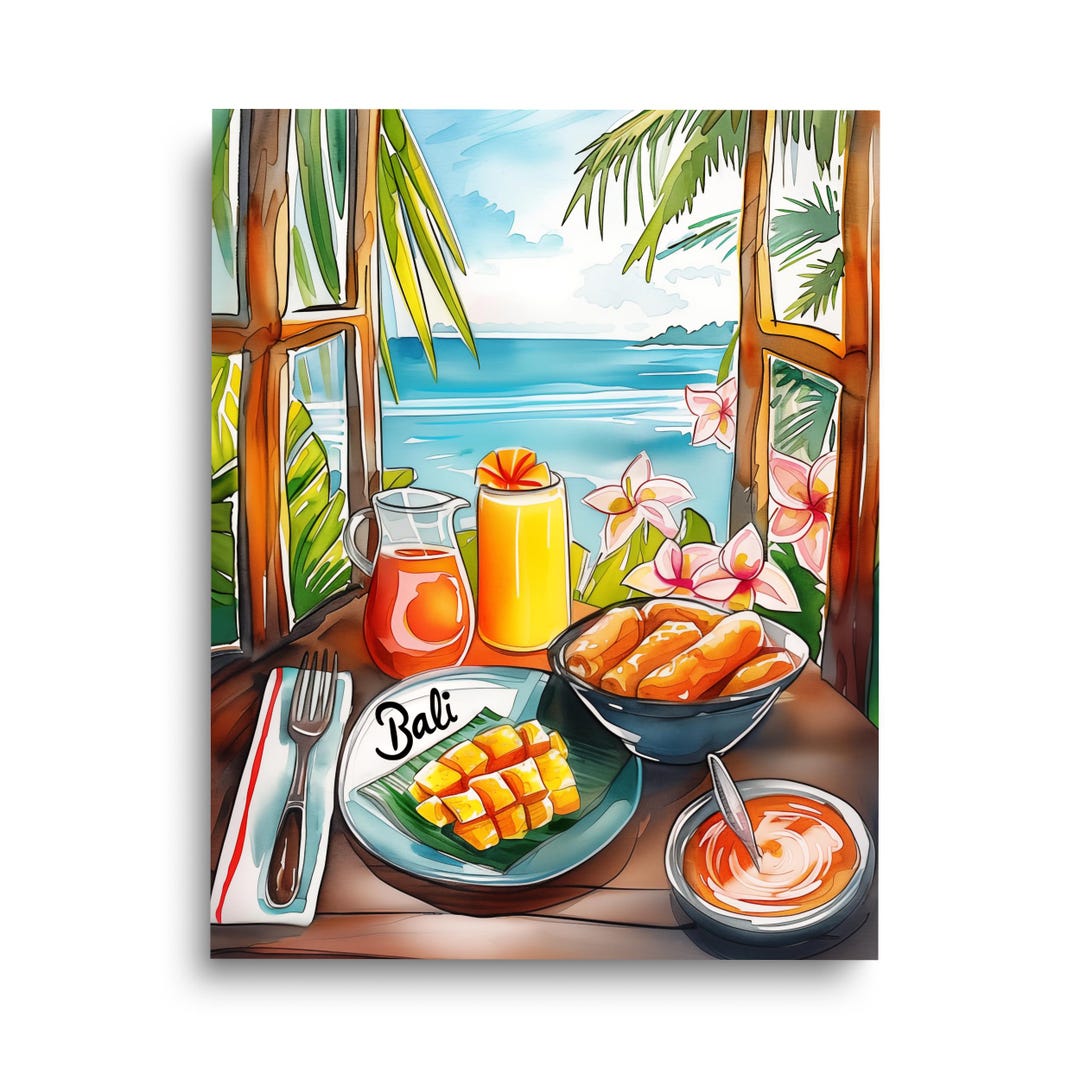 Balinese Kitchen Watercolor Print | Bali Travel Gift | Food Wall Art ...