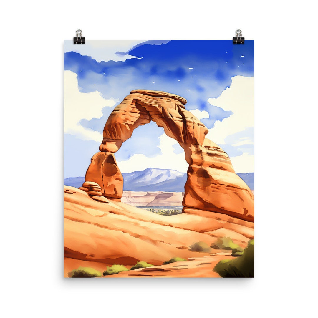 Arches National Park Watercolor Print, Utah Red Rock Wall Art, Desert ...
