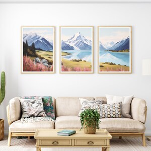 Aoraki Mount Cook Watercolor Print Set of 3, New Zealand Mountain Wall ...