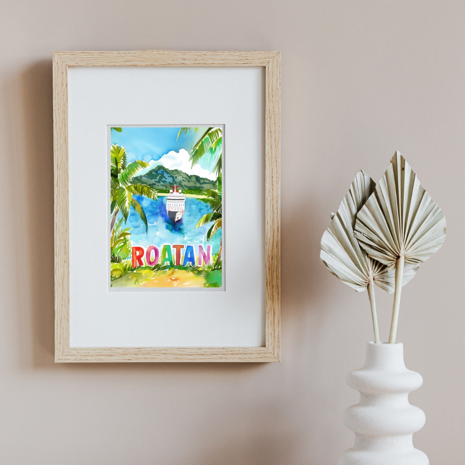 Roatan Watercolor Print, Tropical Island Cruise Ship Wall Art ...