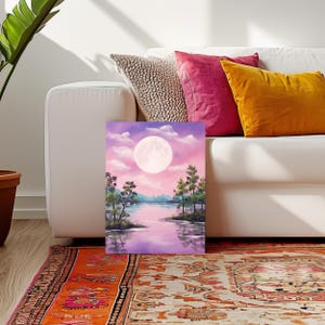 Full Moon Pink Sky Watercolor Print | Moon Wall Art | Pink Sky Art ...