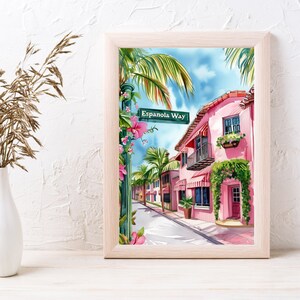 Espanola Way Watercolor Print, Miami Wall Art, Florida Cityscape Poster ...