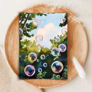 Bubbles in the Sky Watercolor Print, Dreamy Woodland Art, Nature ...
