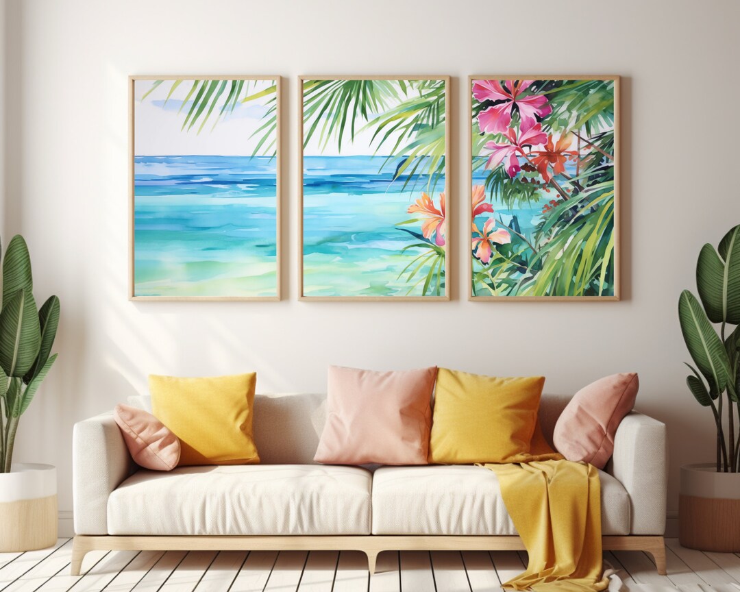 Nassau Watercolor Print Set of 3, Tropical Bahamas Beach Wall Art ...