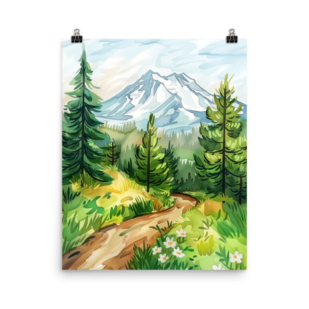 Mount Shasta Watercolor Print, Northern California Mountain Landscape ...